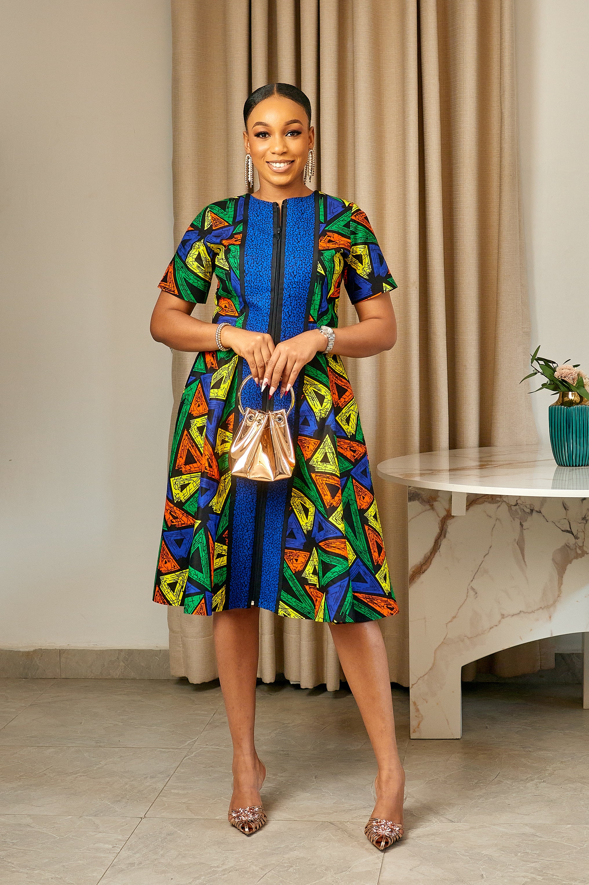 Akeyo African Print Midi Dress - African Clothing in USA | MYTRIBENG